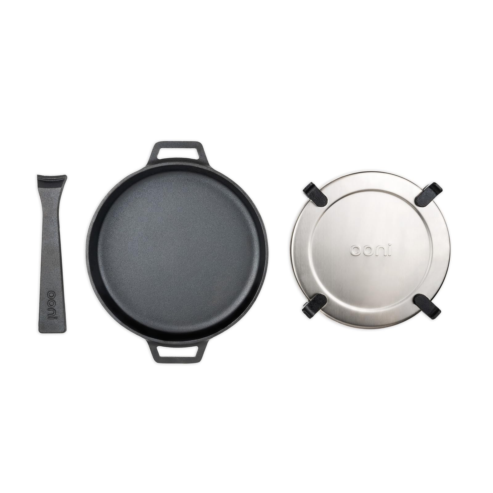 Ooni Cast Iron Skillet Pan - 9" Round Cast Iron Skillet with Removable Handle and Sainless Steel Trivet, Cast Iron Frying Pan, Pre-Seasoned Non-Stick Oven Safe Cookware, Pizza Oven and BBQ Accessories