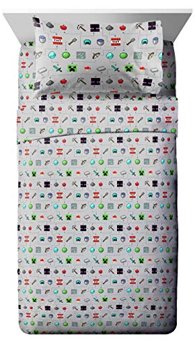 Jay Franco Minecraft Monster Hunters 4 Piece Twin Bed Set - Includes Reversible Comforter & Sheet Set - Bedding Features Creeper - Super Soft Fade Resistant Microfiber (Official Minecraft Product)