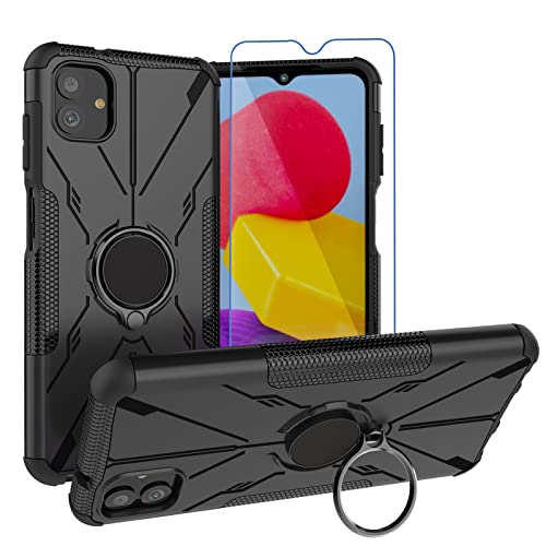 for Samsung A04 Case, Galaxy A04 Case with Screen Protector, Military Grade Shockproof Protective Phone Case with 360°Rotatable Ring Holder, Supports Magnetic Car Mounts for Samsung Galaxy A04(Black)