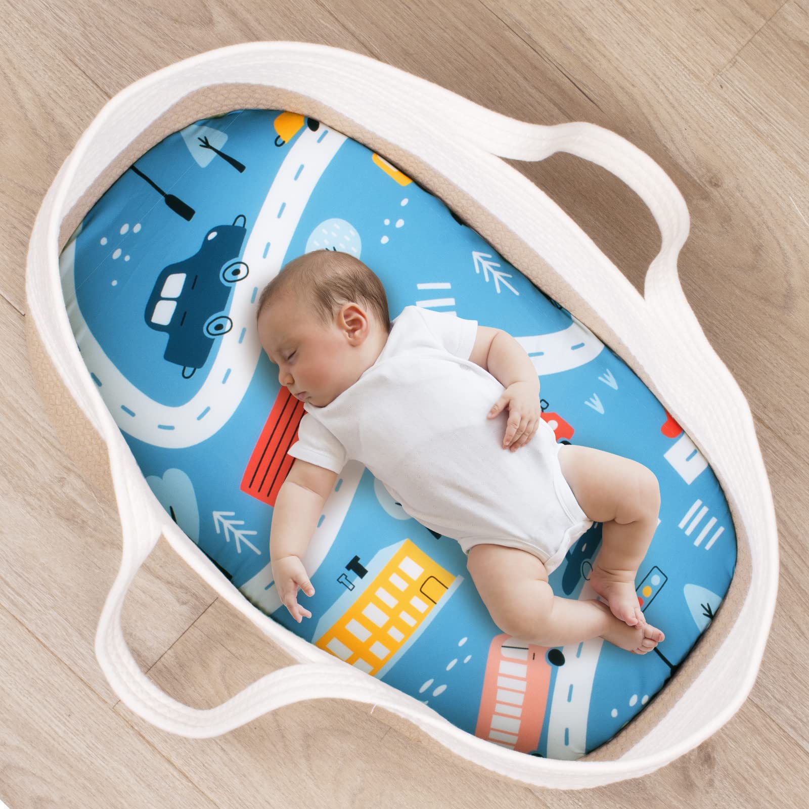GOPHRALOVE Bassinet Sheets for Baby Boys Toddler 2 Pack Soft Bassinet Fitted Sheets for Rectangle Oval Hourglass 32 x 16 Bassinet Mattress (Car)