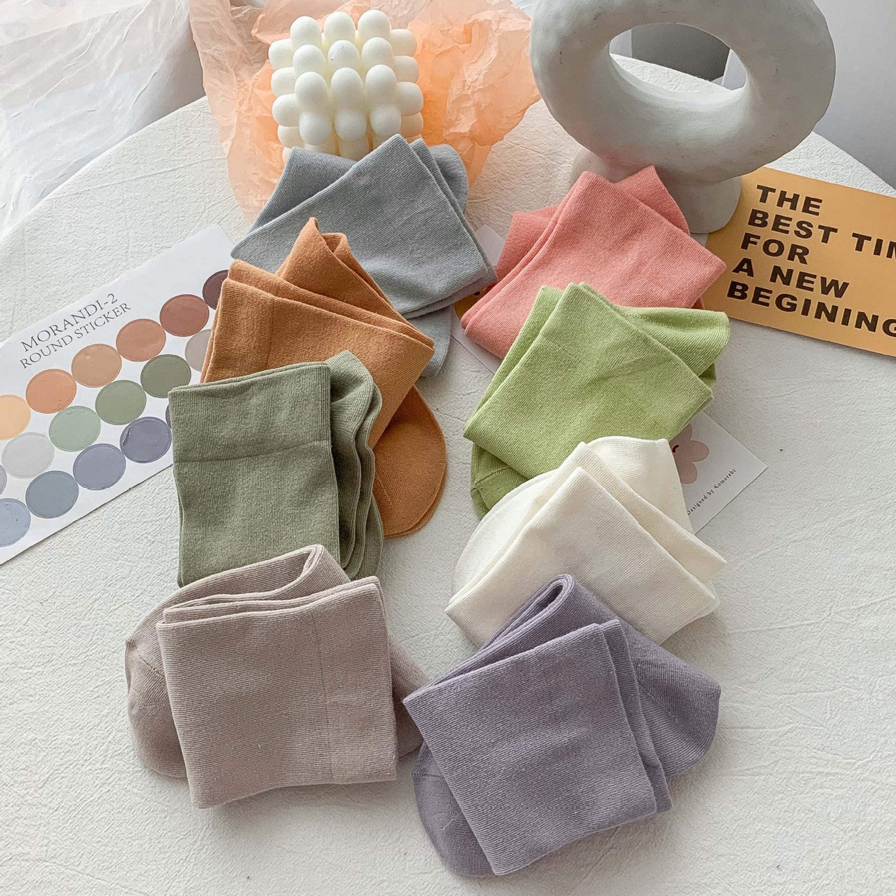 CROMIITSM 10 Pairs Morandi Casual Cotton Socks for Women, Soft Bootie Above Ankle Crew Socks, Breathable Socks for Girls
