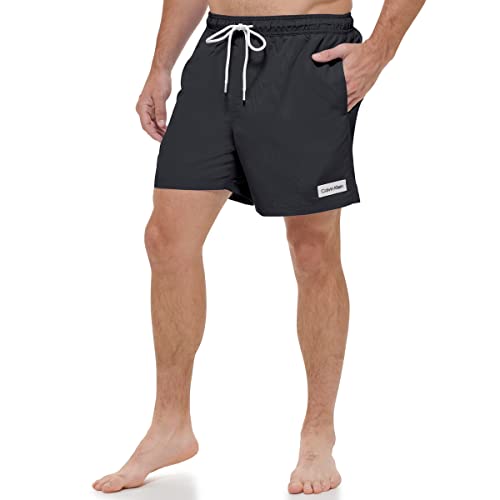Calvin Klein Men's Standard UV Protected Quick Dry Square Patch Logo Swim Trunk, Black, Medium