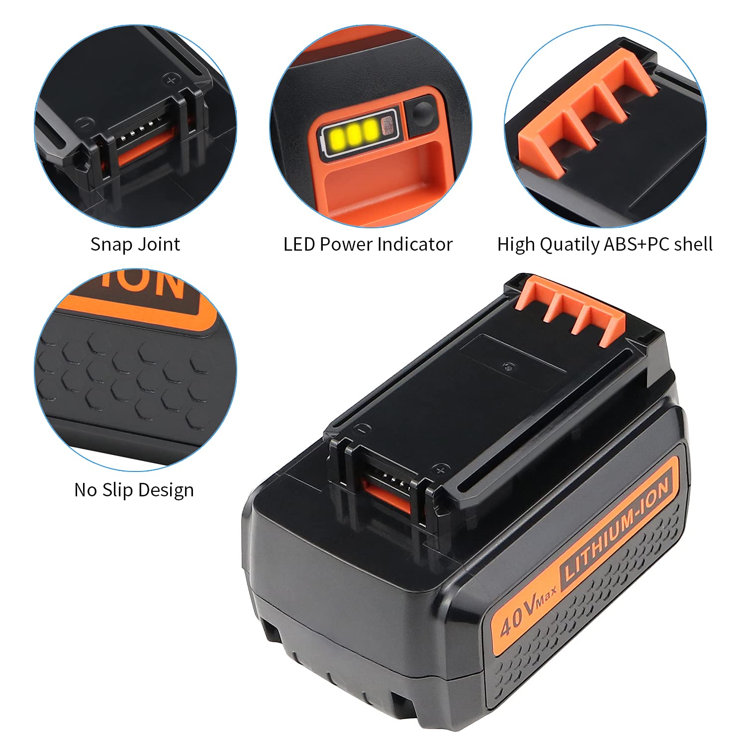 Powerost 40V MAX Lithium Battery: Replacement for Black and Decker 40 Volt LBX2040 LBXR2036 LBXR36 LBX1540 LBX2540 Compatible with 36V Li Ion Charger