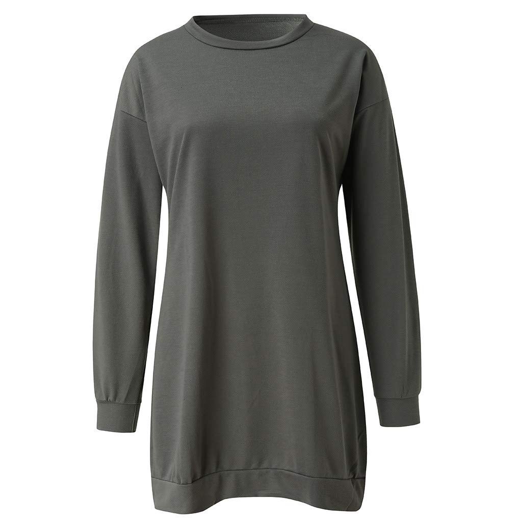 Shakumy Women Long Sleeve Elegant Tunic Dress Casual Loose Crew Neck Plain Pullover Tops Sweatshirts Sweater Dress Dress