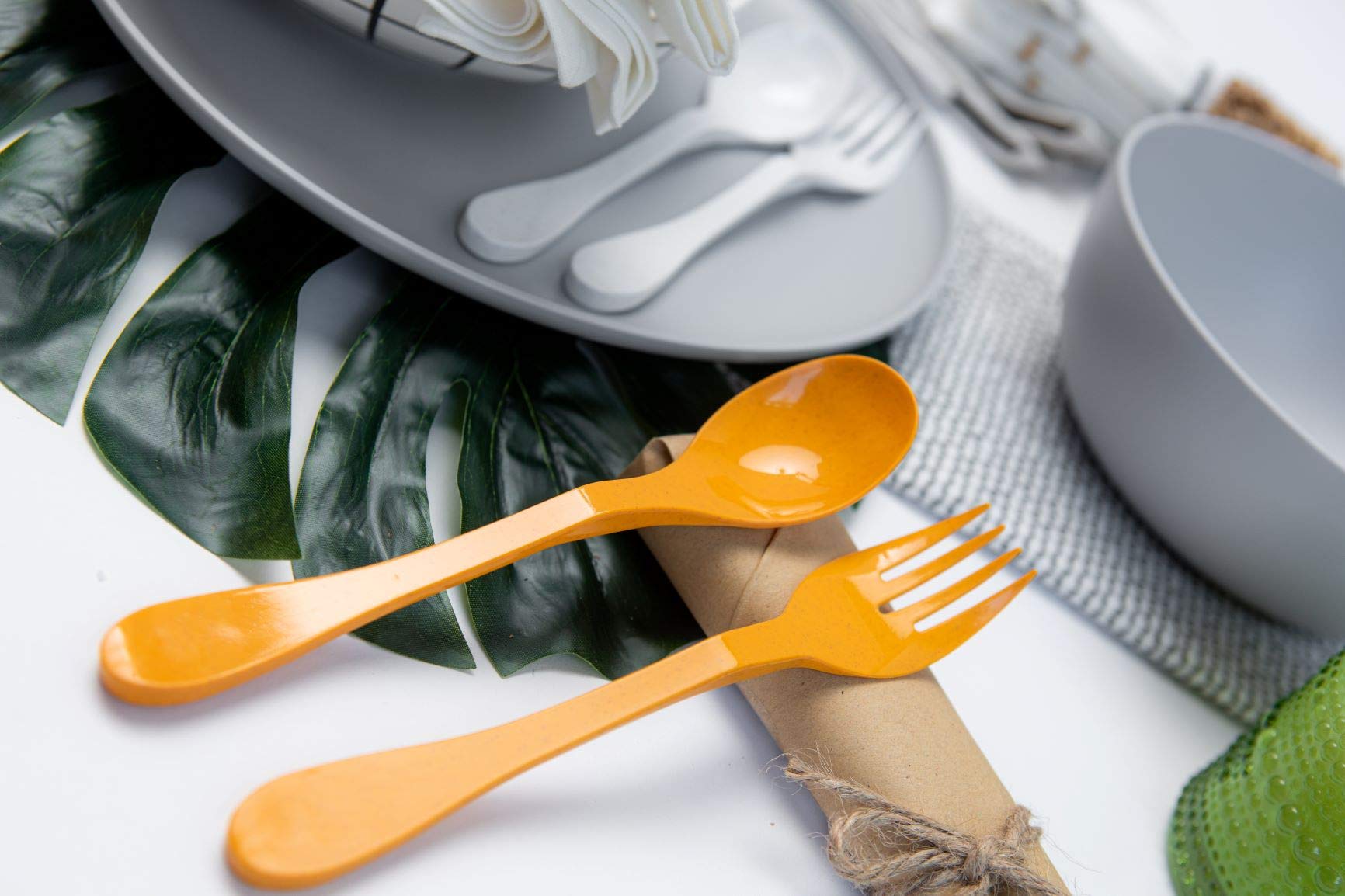 Knork Eco Plant Based 24 Pack Reusable Bamboo Flatware Set (Orange)