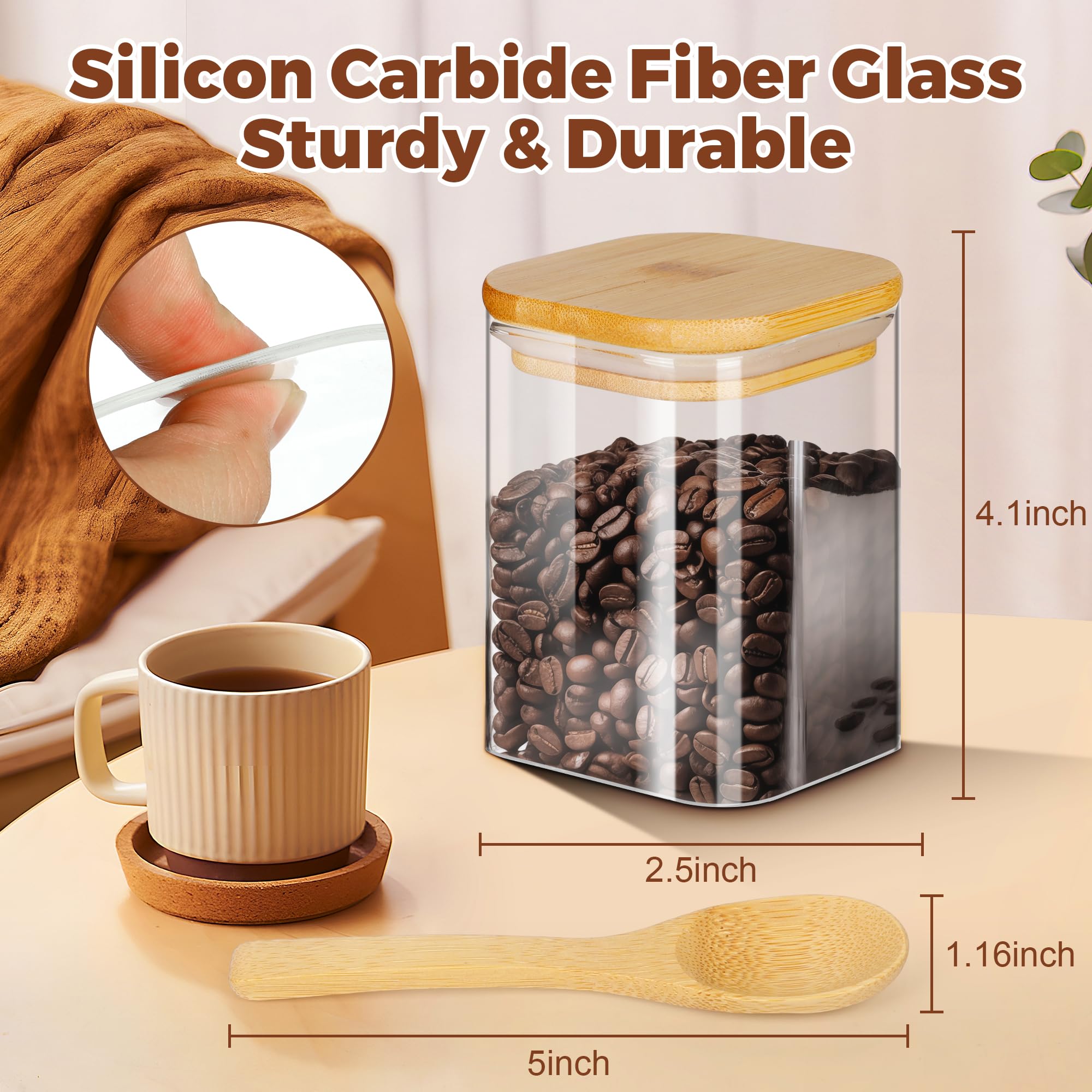 holoith Glass Jars with Bamboo Lids and Spoons, 16 oz Glass Storage Containers with Lids for Dry Food Storage Sugar, Coffee, Nuts, Cookie, Candy, Tea, Airtight Kitchen Canisters Spice Jars
