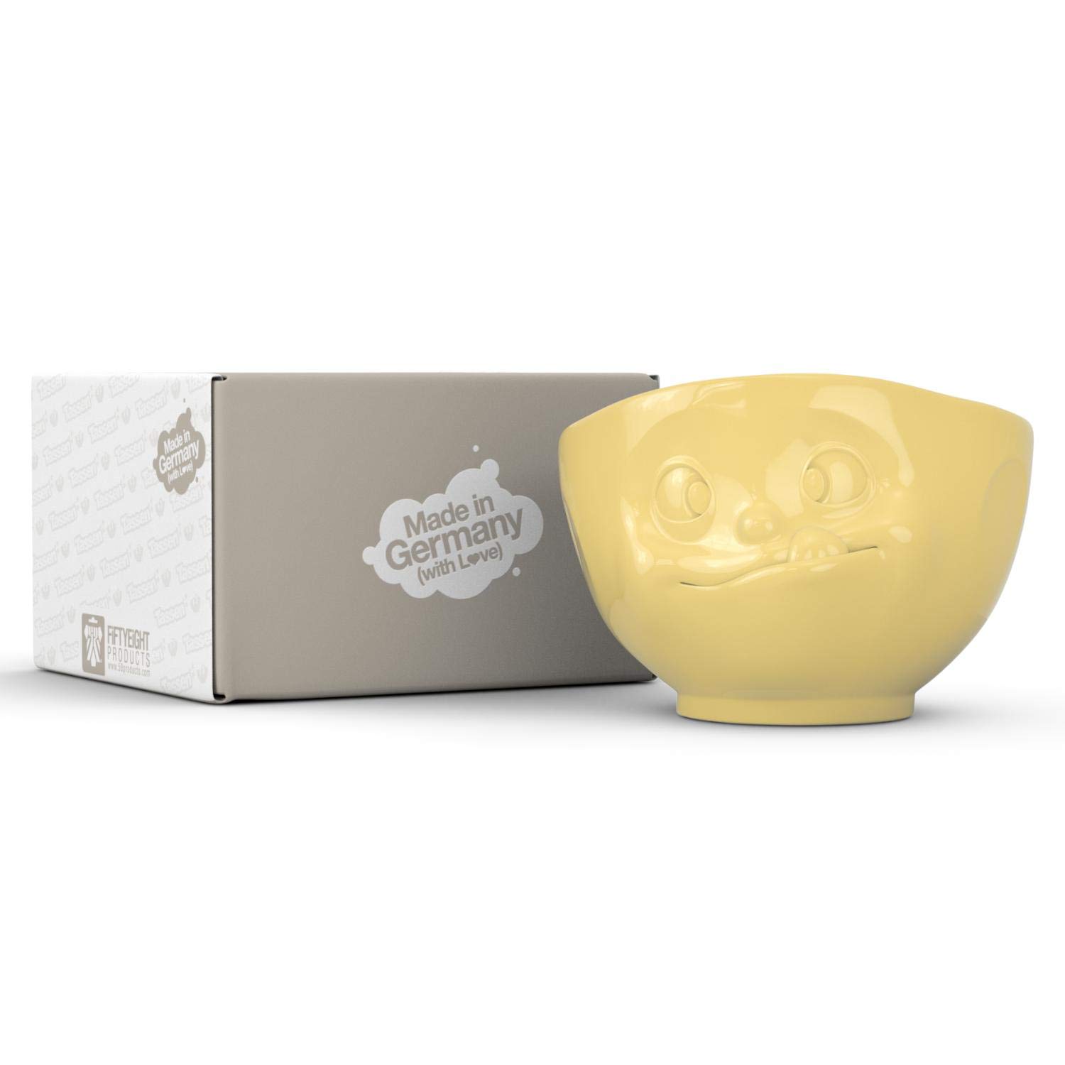 FIFTYEIGHT PRODUCTS TASSEN Porcelain Bowl, Tasty Face Edition, 16 oz. Yellow, (Single Bowl) for Serving Cereal, Soup