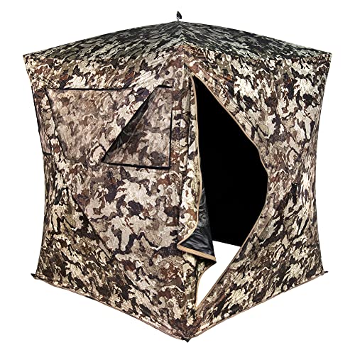 Muddy Hunting Whitetail Deer Buck Hog Watertight 300D Fabric Standing Height 66” Veil Camo Pattern Three Person Ground Blind