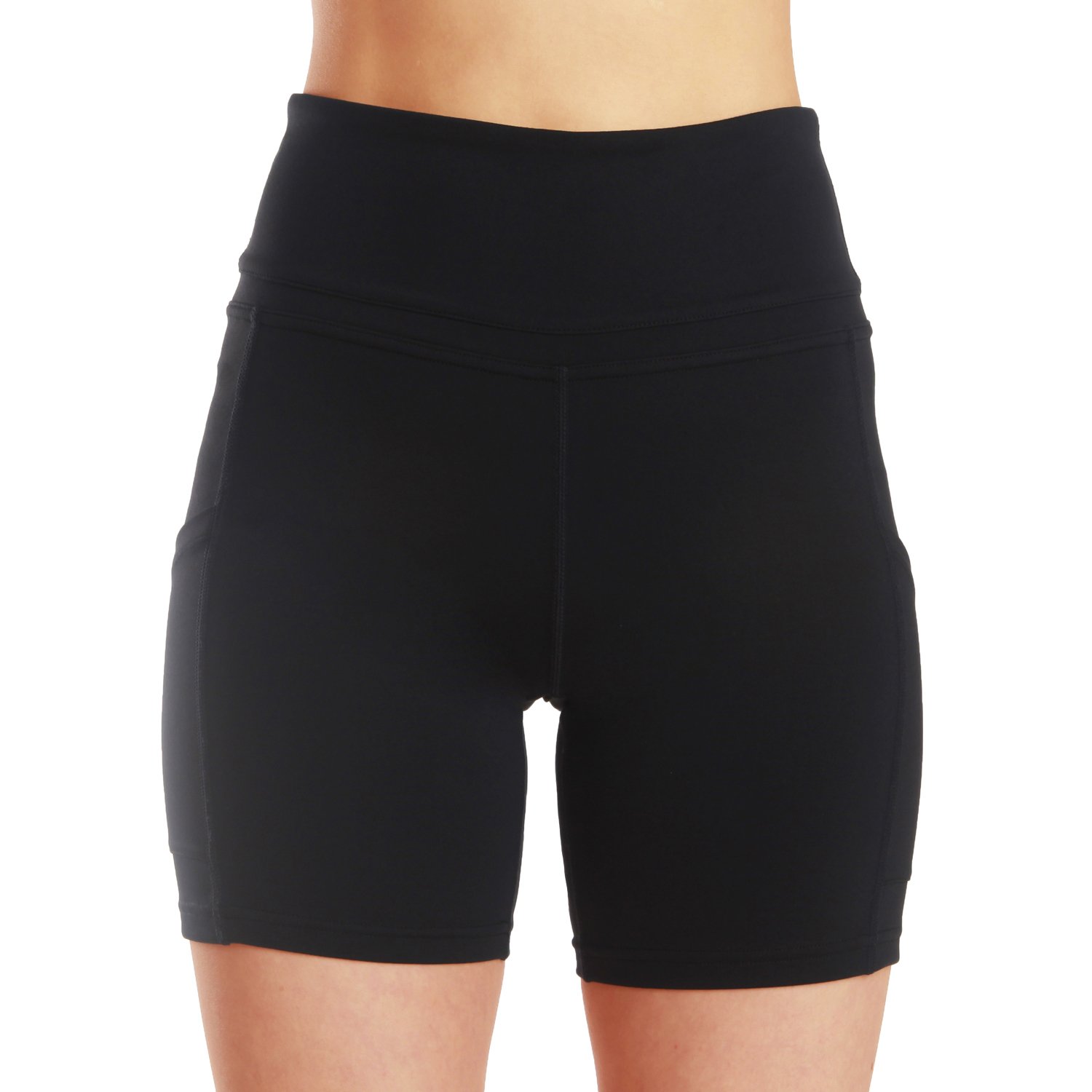 ChinFun Yoga Shorts for Women High Waist Tummy Control 4 Way Stretch Workout Running Shorts Side Pockets Black Size M