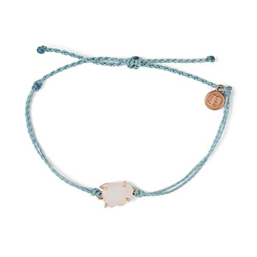 Pura Vida Rose Gold Seaglass Bracelet w/Plated Charm - Adjustable Band, 100% Waterproof - Smoke Blue
