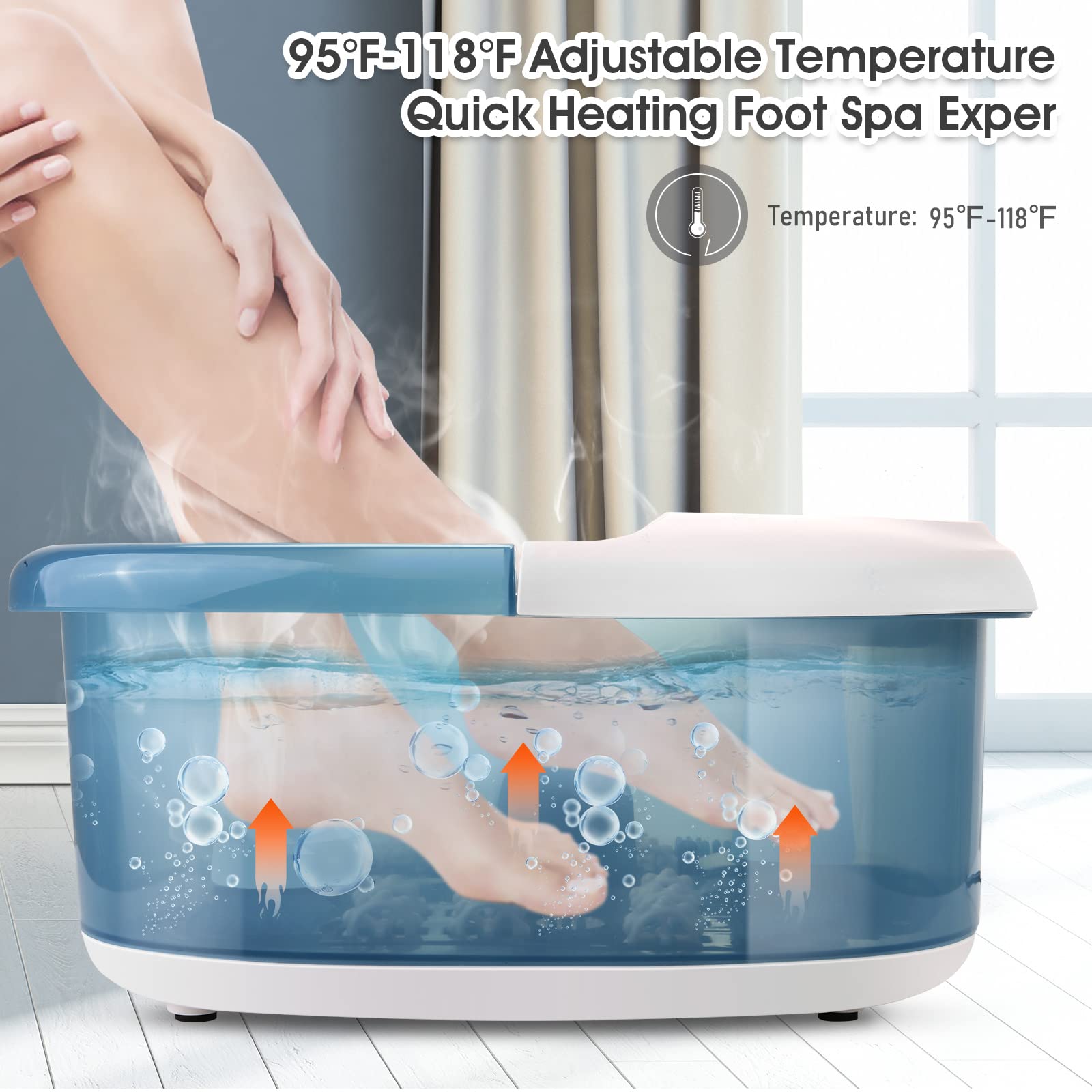 CHRUN Foot Spa Bath Massager with Shiatsu Massage Heated Vibration, Air Bubbles 14 Massage Roller Storage Boxes, Fast Heating and Adjustable Temperature Control 95-118℉ for Family Feet Stress Relief