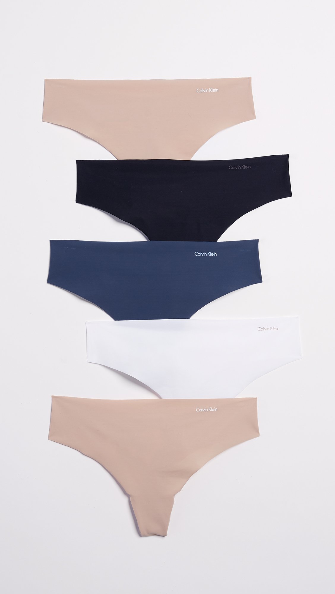 Calvin Klein Women's Invisibles Seamless Thong Panties, 5 Pack, Black/Speakeasy/White Light Caramel, Large