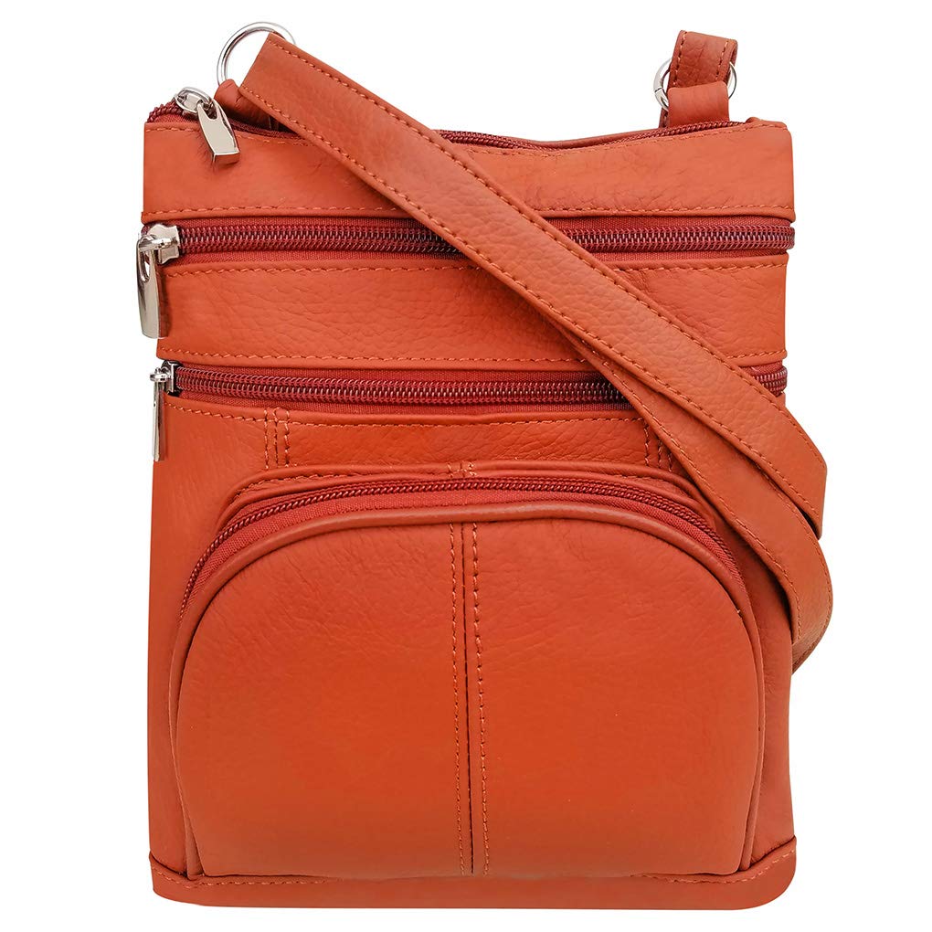 SILVERFEVER Genuine Leather Organizer Handbag Cross Body - Shoulder Travel Bag (Red)