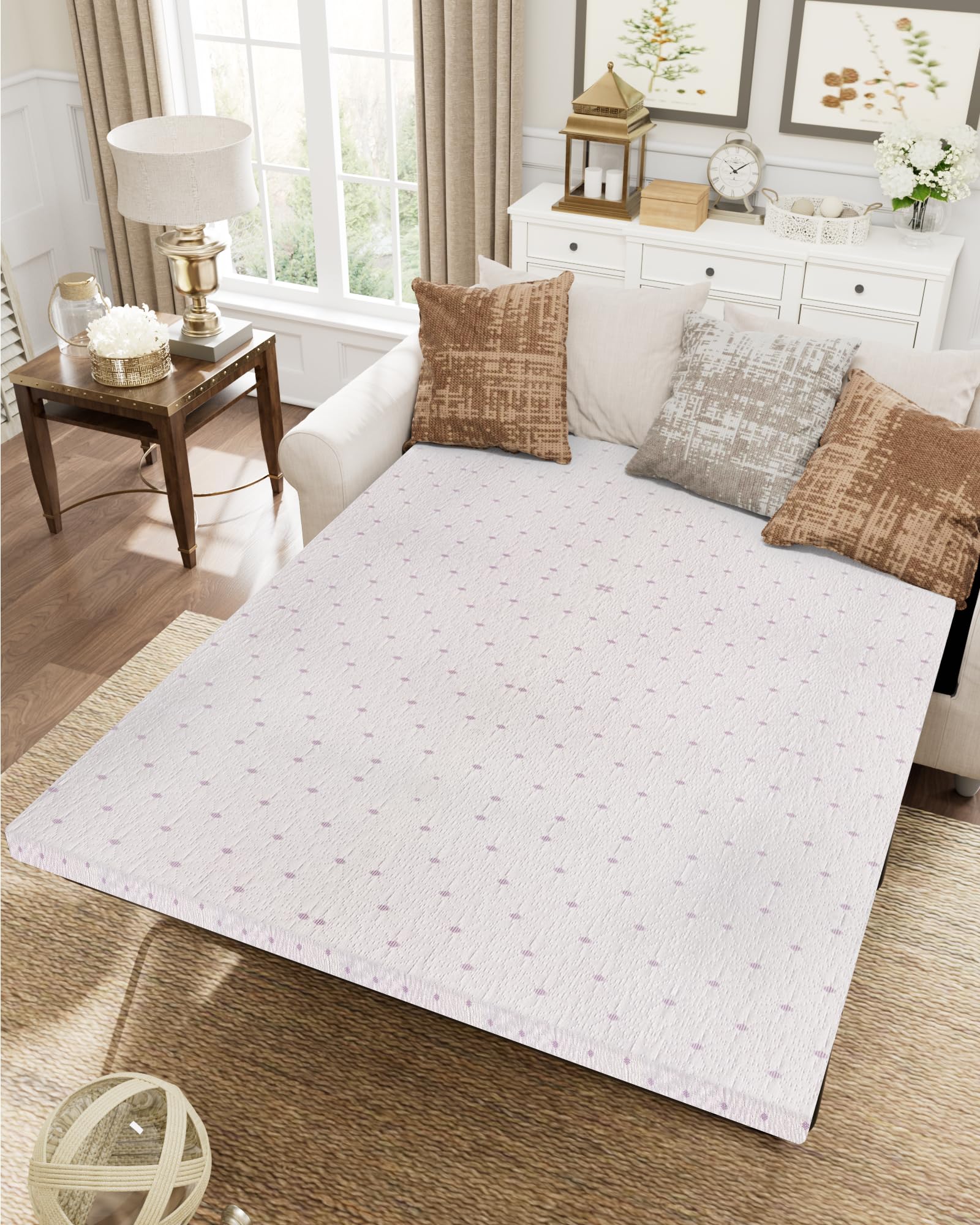 Ferlizer 4" [Queen] Sofa Bed Mattress Replacement, Lavender Infused Memory Foam Sofa Mattress Topper with Ultra Soft Cover, CertiPUR-US Certified