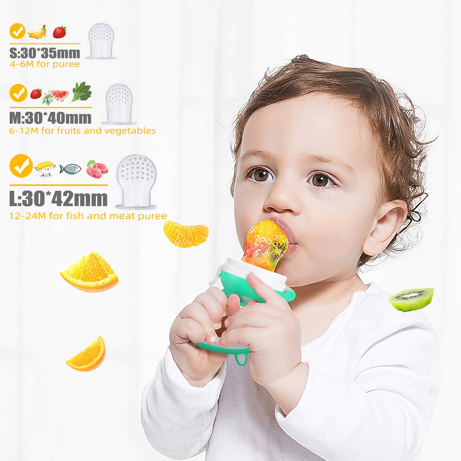 SHARE&CARE Baby Teething Toys for Girls and Natural Organic Fruit Feeder Pacifier/Baby Teether Chew Toys Fresh Food Feeder/ 1 Teethers and 1 Feeder with 3 Silicone Sacs (Yellow)
