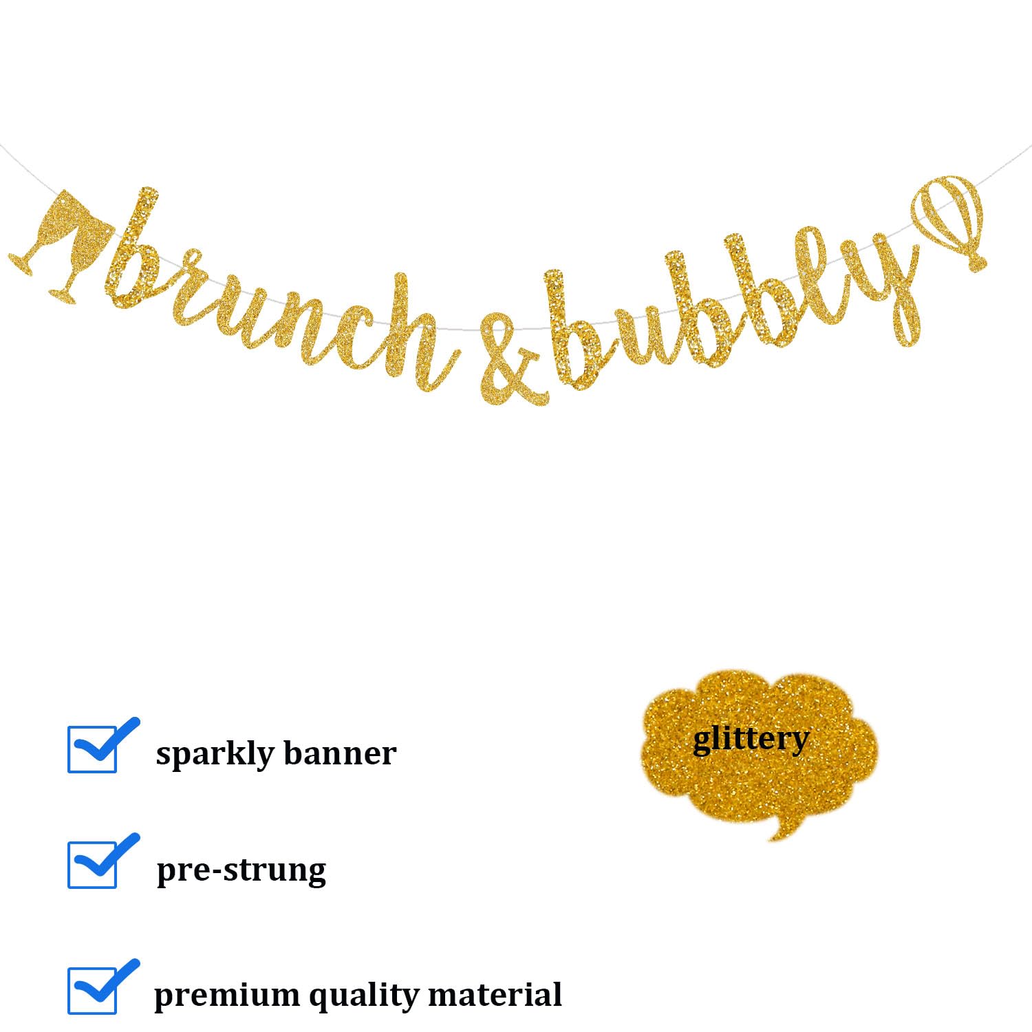 GeRRiT Brunch & Bubbly God Glitter Banner,Wedding Bachelorette Birthday Party Decorations. Bridal Shower Party Gold Glitter Decorations (Pre-Strung)