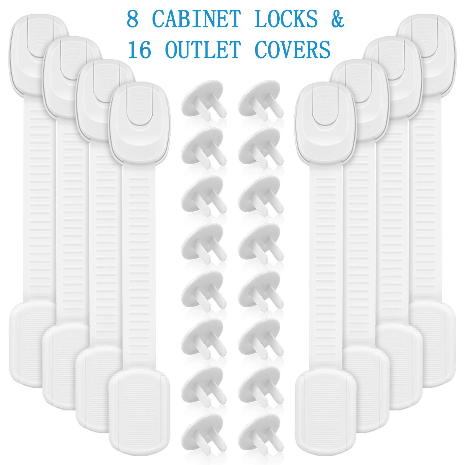 Child Safety Cabinet Strap Locks (8 + 16 Pack Baby Safety Kit) Multi Use Latches Adjustable Baby Proofing Locks for Cabinets, Refrigerator, Drawers, No Drilling Needed Child Proof Cabinet Locks