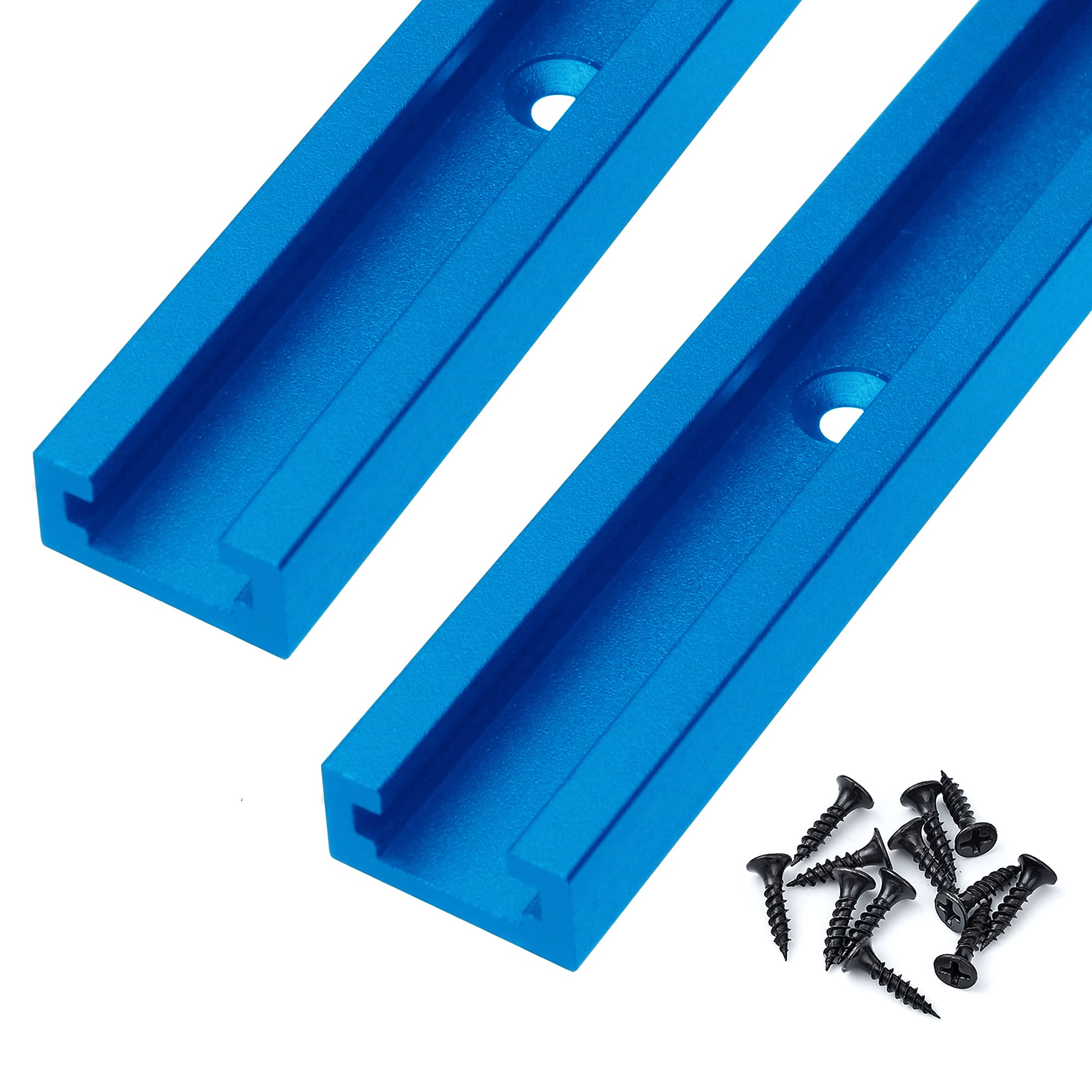 HOTTARGET Aluminum 24 Inch T-Track with Wood Screws–Double Cut Profile Universal with Predrilled Mounting Holes -Woodworking and Clamps–Frosted Surface Anodized - 2 PK (Blue)