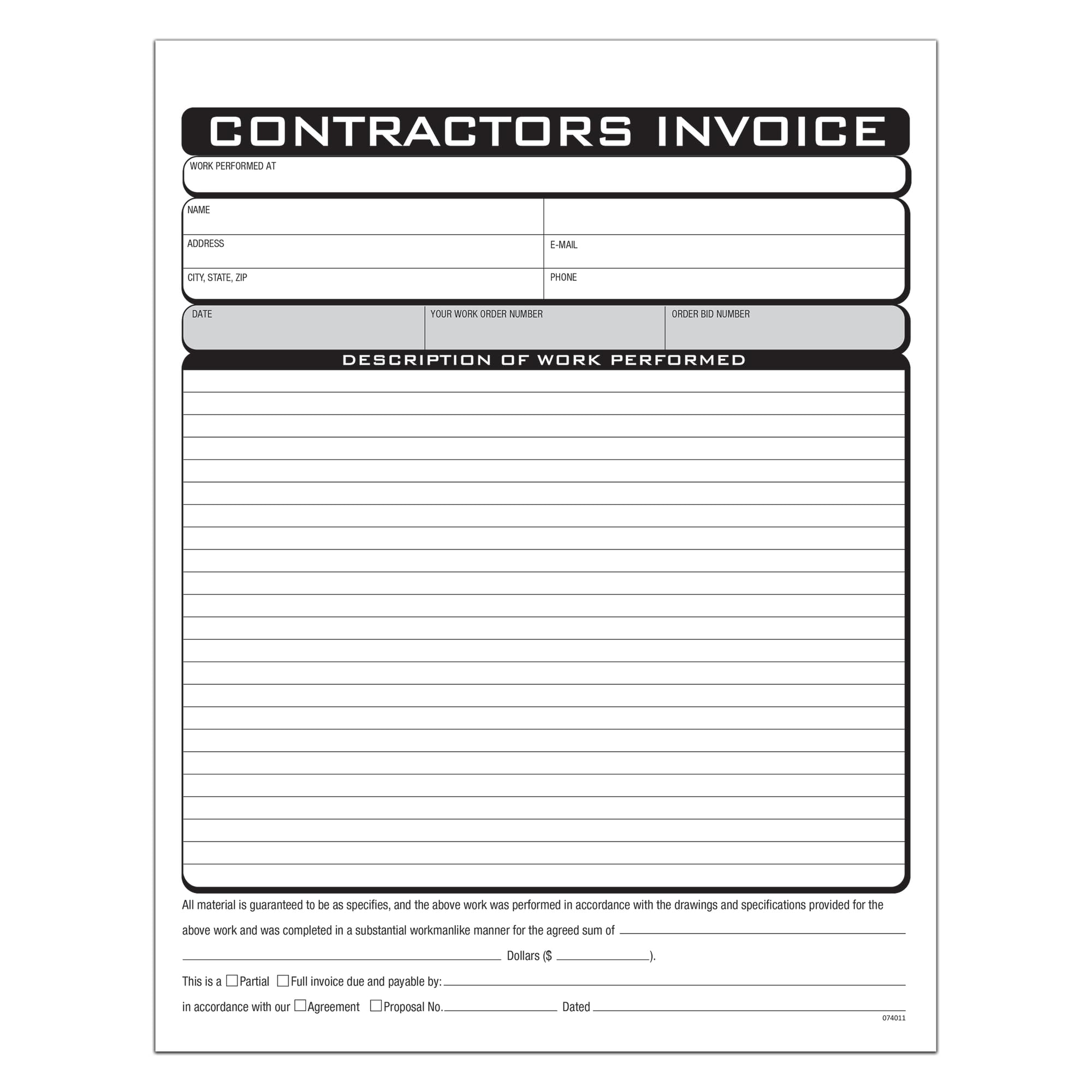Cosco® Contractor Invoice Business Form Book with Slip, 8 1/2" x 11", 3-Part, 50 Sets (074011)