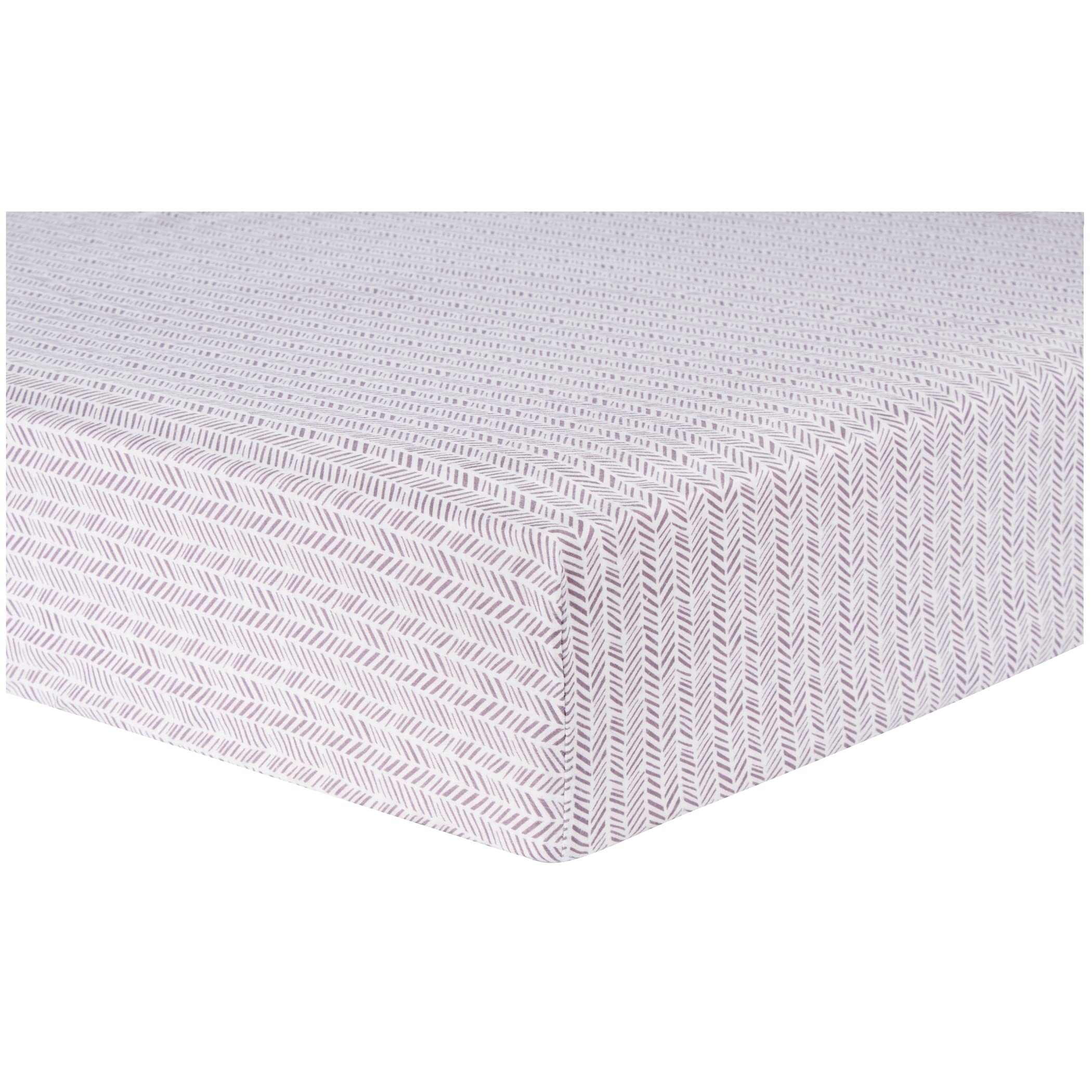 Lilac Herringbone Fitted Crib Sheet -100% Cotton; White, Pink; Fully Elasticized; 10-Inch Pockets; Fits Standard Crib Mattress 28 in x 52 in;