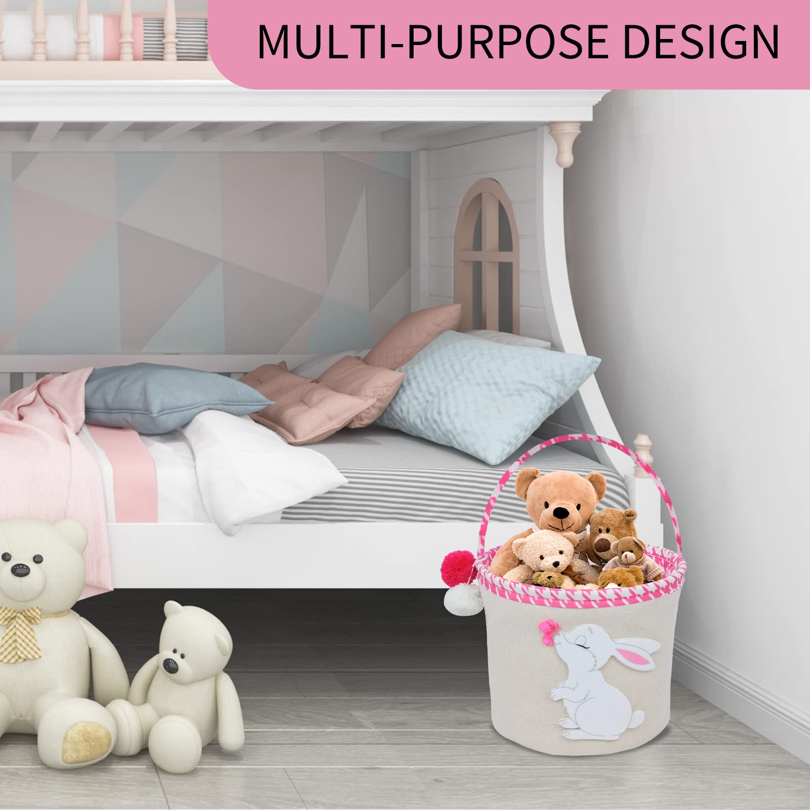 Cute Basket Storage, Empty Canvas Basket Bin with Handles, Collapsible Storage Organizer, Large Foldable Bucket Bags for Boys & Girls, Clothes, Toys, Gift Basketsā¦