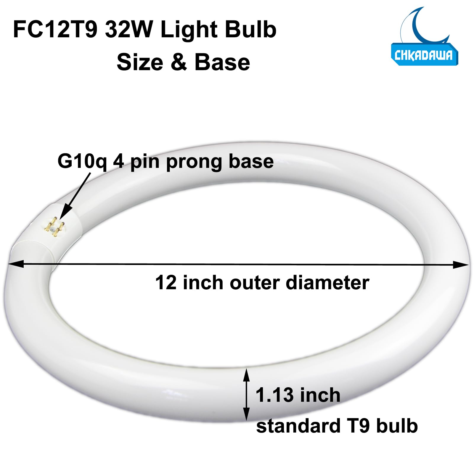 CHKADAWA FC12T9 32 Watts Circline Light Bulbs Daylight, Circular 12 Inch T9 32W Round Fluorescent Bulb Replacement for Circle Ceiling Fixture Lamp, DL 6500K Tube, G10q 4 Pin Base, 2 Pack