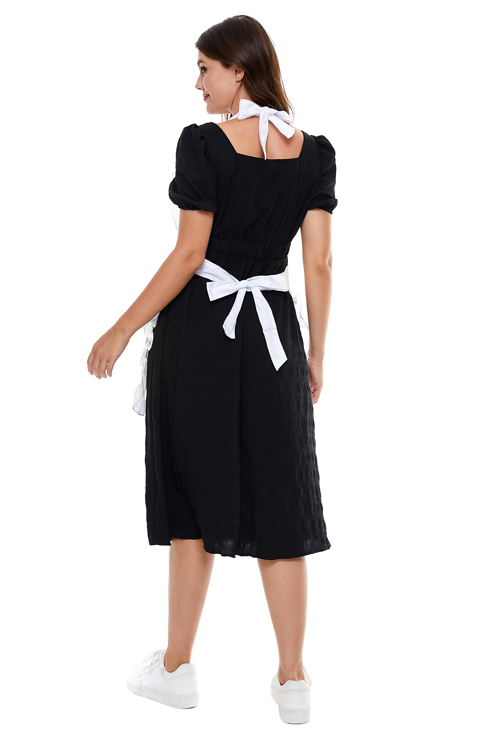 LilMents Women's Ruffles Outline Retro Pockets Apron Kitchen Cooking Cleaning Maid Costume (White)