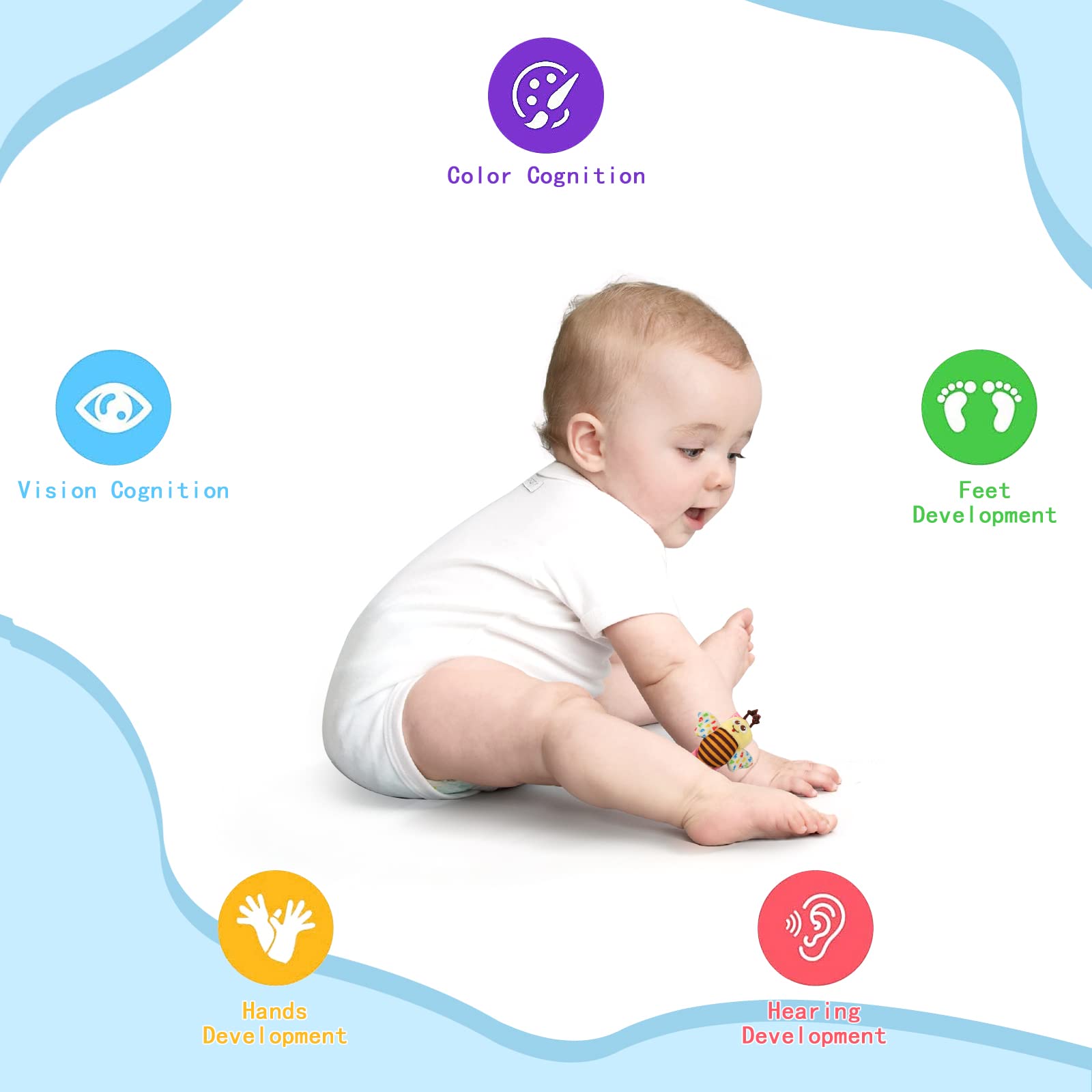 SIYWINA Wrist Rattle Foot Finder Socks 4 Pcs Baby Rattle Toys Gift for Infant Boy Girl