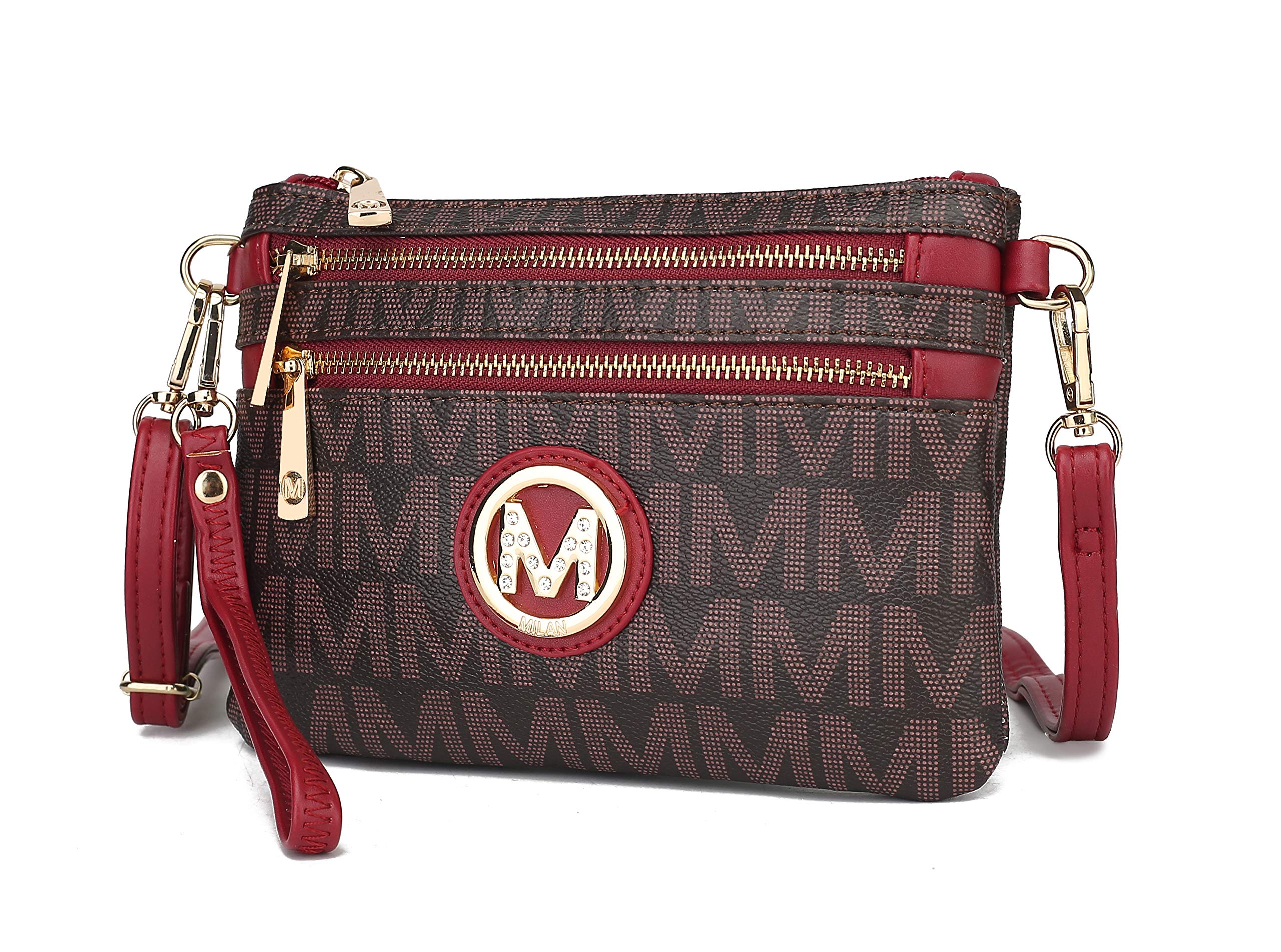 MKF 2 in 1 Crossbody Bags for Women, Wristlet Purse - Ladys Small PU Leather Messenger Handbag - Adjustable Strap Red