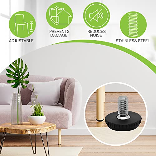 Project Patio 1/4-20 Adjustable Furniture Leg Leveling Feet Stainless Steel Threaded Screw Glide Replacement Outdoor Table Chair Parts - 16 Pack