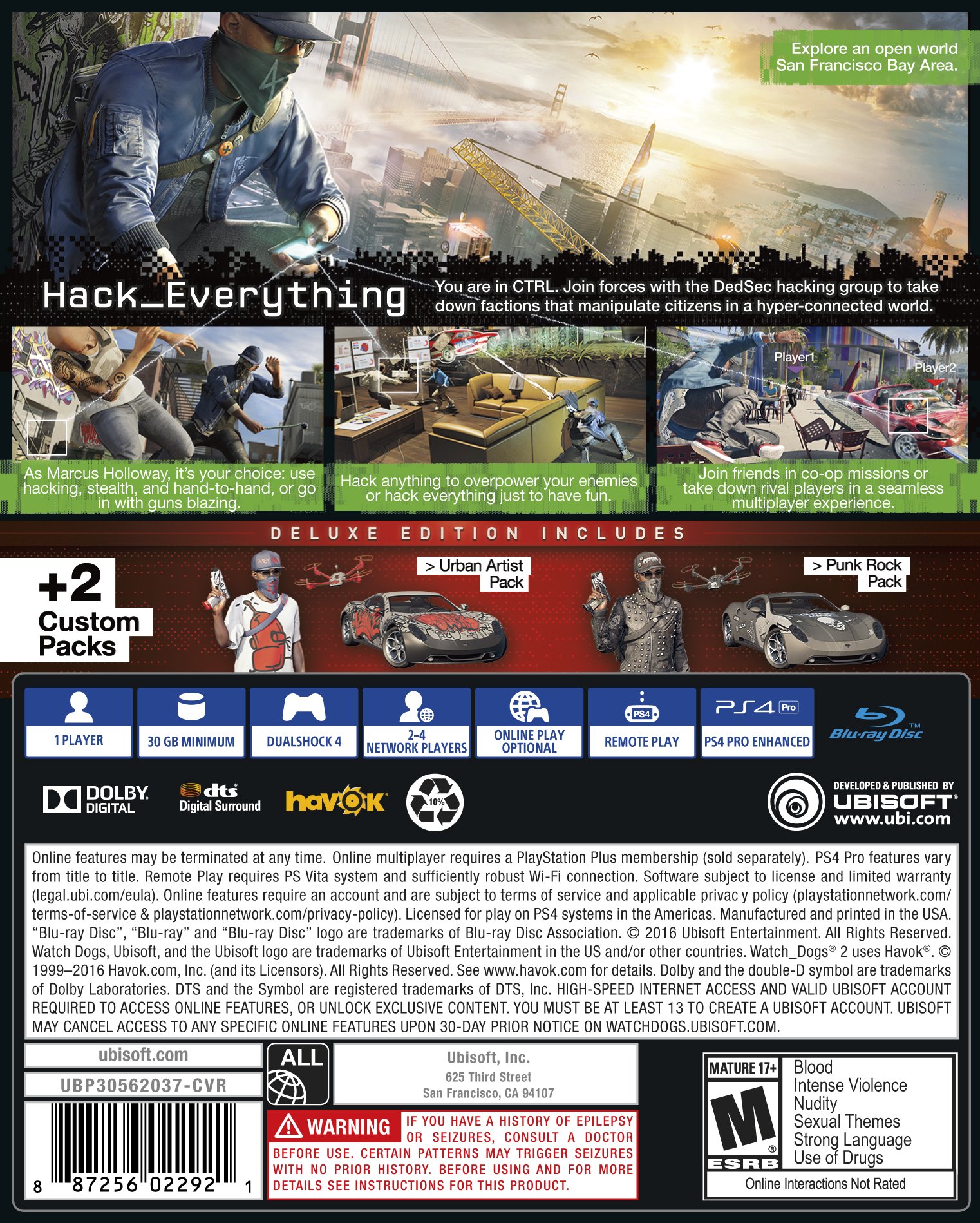 Watch Dogs 2: Deluxe Edition (Includes Extra Content) - PlayStation 4
