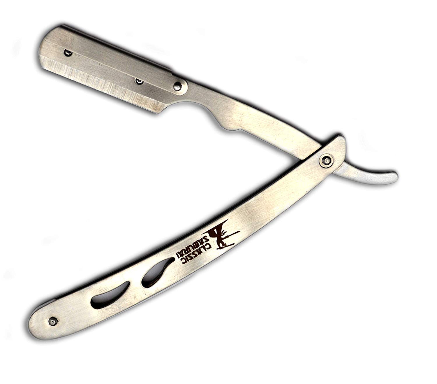 Classic Samurai CS-102 Stainless Steel Professional Barber Straight Edge Razor with 15 Astra Double Edge Razor Blades (Silver + 15 Astra Blades)