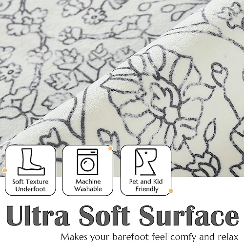 jinchan Area Rug 5x7 Rug Washable Boho Bedroom Rug Indoor Floral Print Carpet Distressed Thin Rug Accent Rug Lightweight Living Room Dining Room Kitchen Grey On Cream