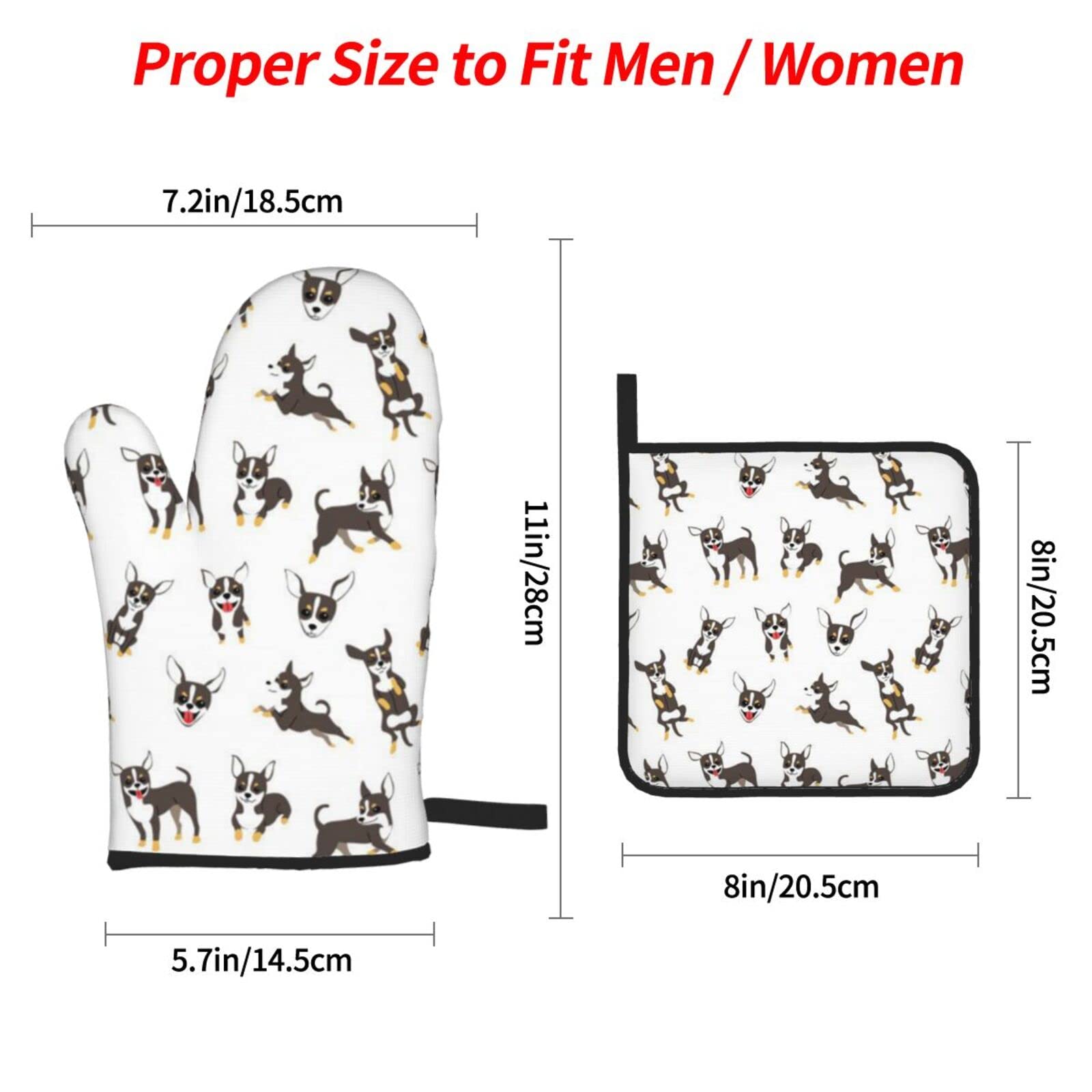 Cute Chihuahua Pattern Oven Mitts and Pot Holders Sets Kitchen Hot Pad Non-Slip Heat Resistant Waterproof Baking BBQ Cooking Gloves(4 Piece)