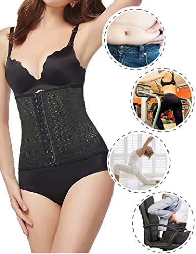 Youloveit Women's Waist Trainer Corset for Everyday Wear Steel Boned Tummy Control Body Shaper with Adjustable Hooks(Black,L)
