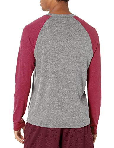 Champion Powerblend Raglan Tee, Crewneck, Men’s Long Sleeve T-Shirt, Gun Smoke Pe Heather/Cranberry Tart Heather-586IKA, Large