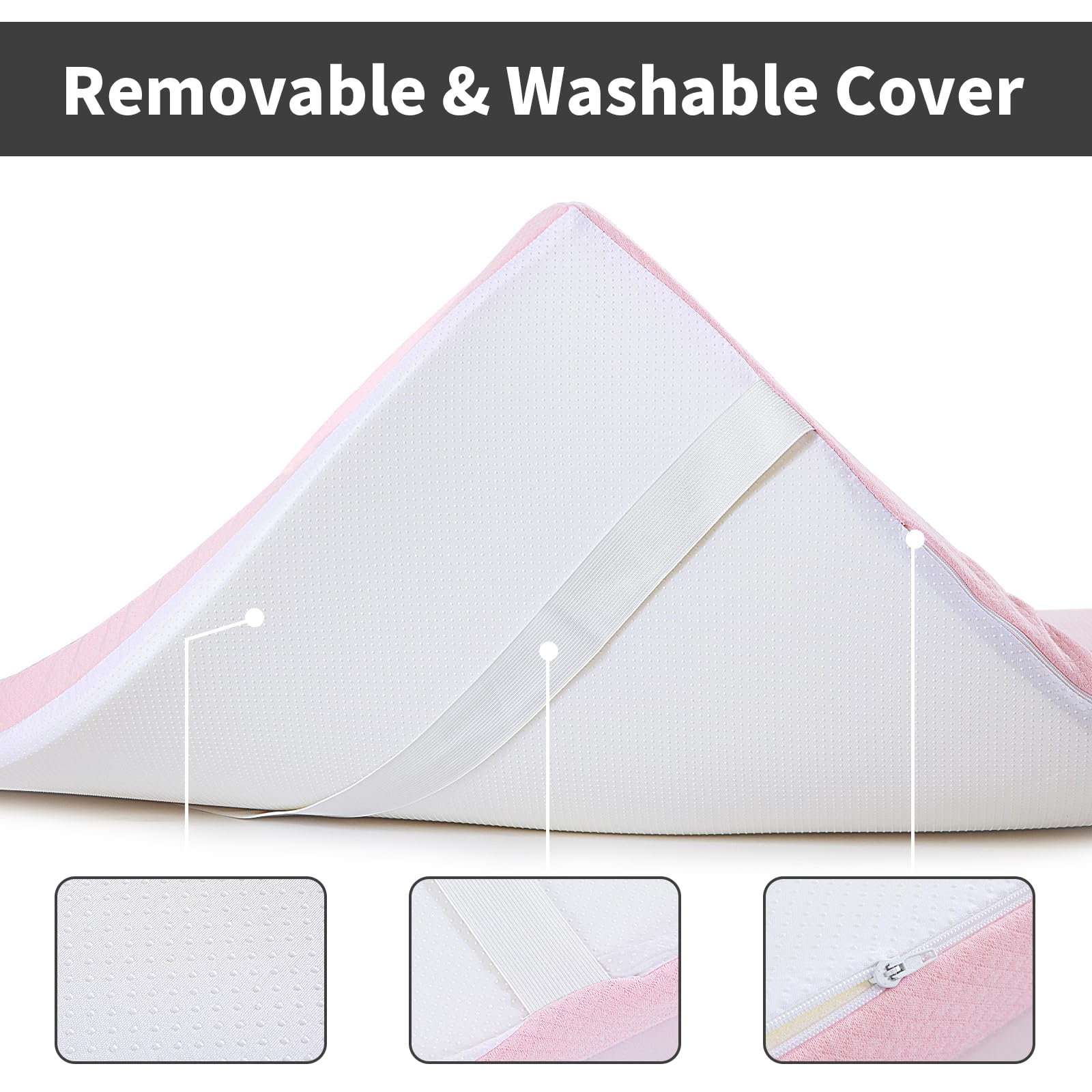 HOMBYS Memory Foam Massage Bed Mattress Topper with Removable Cover, Pink Massage Table Topper with Elastic Bands, Non-Slip Lash Bed Cushion Only (Bed Not Included)