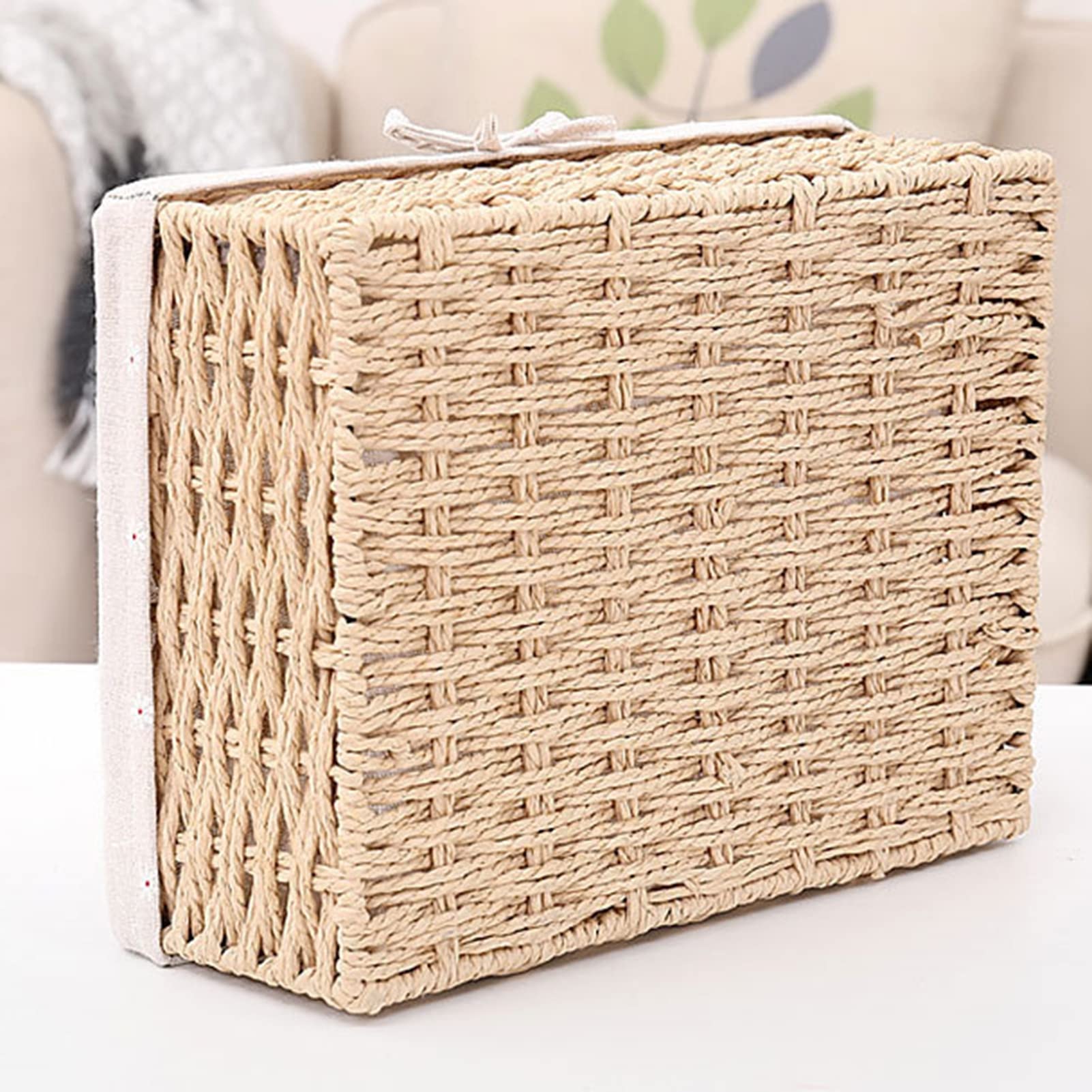 curfair Storage Box Storage Container Convenient Sundries Box Sturdy Construction Good Load Capacity Fabric Multifunction Handmade Clothes Toys Rattan Storage Basket Household Supplies-Khaki-L
