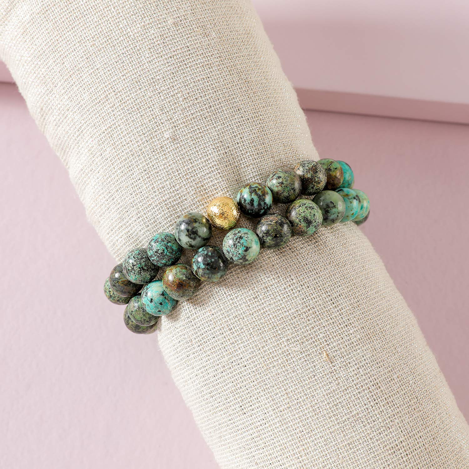 CHOGLE Stackable Beaded Bracelets for Women - Gemstone Beads 8mm Bracelet - Stretch Strand Friendship Bracelet Set for Girls (African Turquoise Beaded Strand Bracelet)
