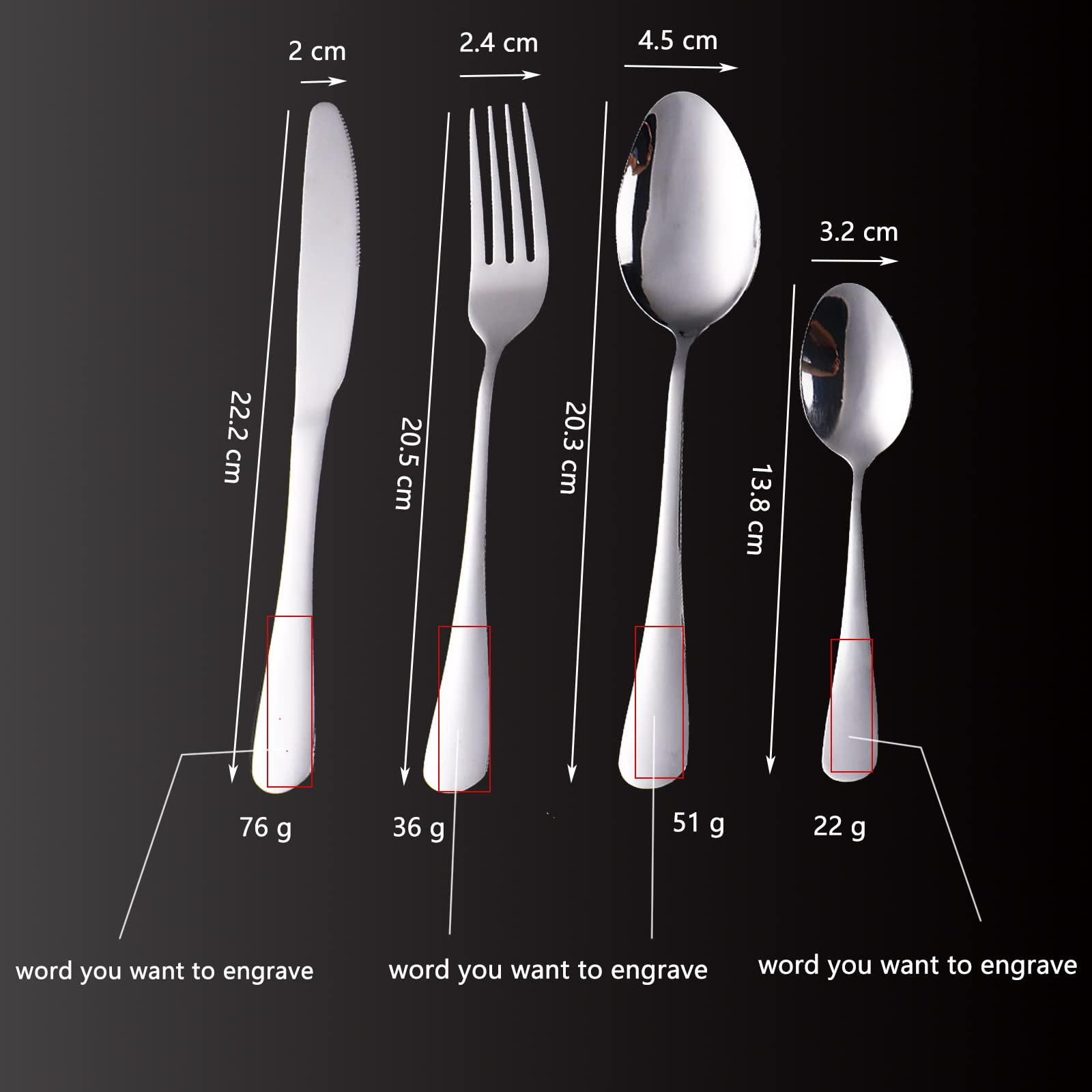 Custom Engraved Cutlery,Customized Tableware Set With Gift box, Personalized Lettering Name Fork/Knife/Spoon Stainless Steel Cutlery, Customized Gifts For Mama Nana Papa. (Silver)