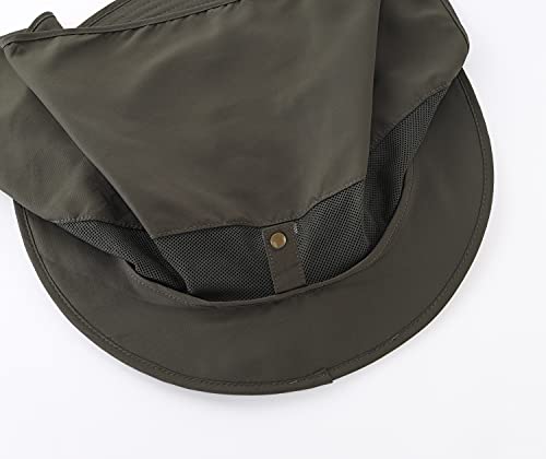 Home Prefer Mens Sun Hat with Neck Flap Quick Dry UV Protection Caps Fishing Hat (Dark Green)