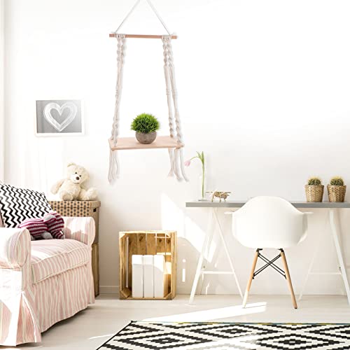 Garneck Home Decor Wall Mounted Shelves Macrame Wall Hanging Shelf Handmade Macrame Shelf Woven Hanger for Plants and Decor Hanging Bohemian Shelf Plants Decor Decoraciones para Salas De Casa