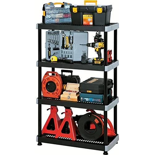 Fhdpeebu Heavy Duty 4-Tier Polypropylene Garage Storage Racks, 57" H x 35.80" W x 17.7" D, 150 lbs per Shelf, Made of Rust Resistant Material, Black