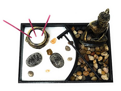 Royal Brands Zen Garden with Buddha, Rake, Rock Candle, and Incense Holder β Peace and Tranquility (9"x6"x7")