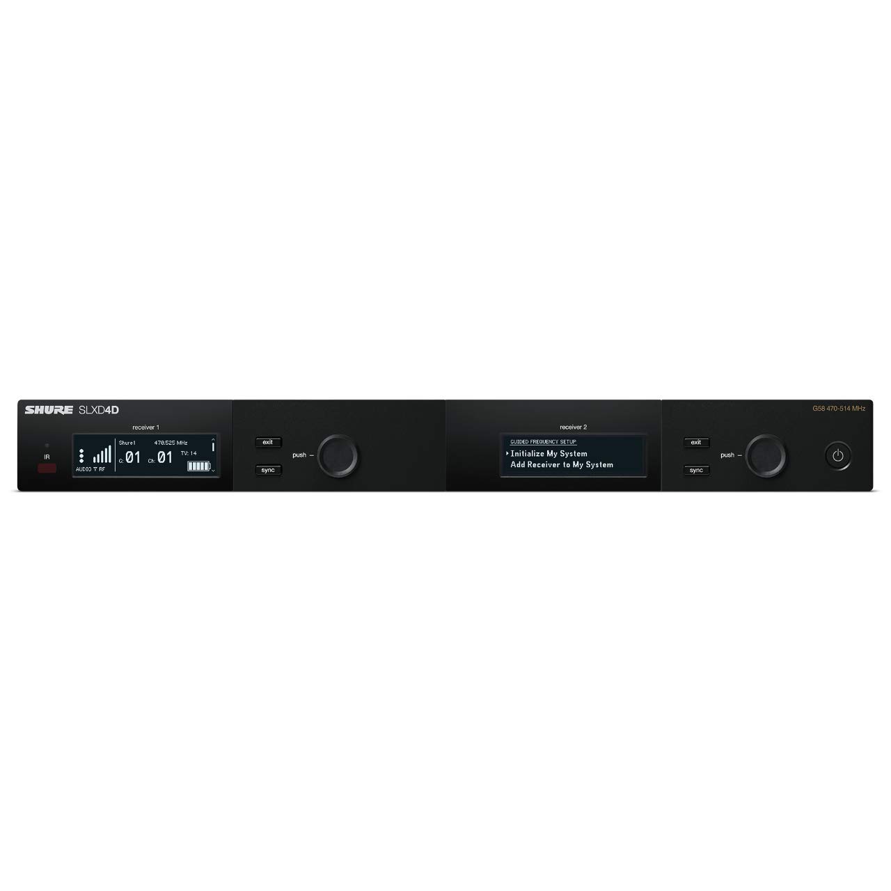 Shure SLXD4 Dual Channel Receiver - for use with SLX-D Digital Wireless Microphone Systems, Transmitters Sold Separately | G58 Band (SLXD4D=-G58)