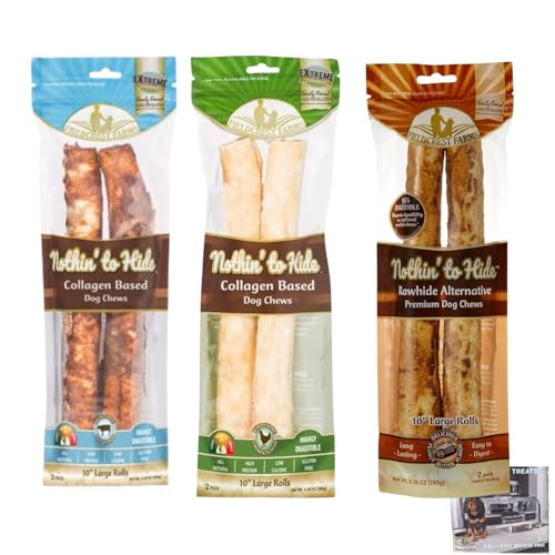 Fieldcrest Farms Nothing to Hide Natural Rawhide Alternative Large 10" Rolls for Dogs - 3 Pack Bundle (Chicken, Beef, Peanut Butter) Premium Grade Easily Digestible Chews - Great for Dental Health