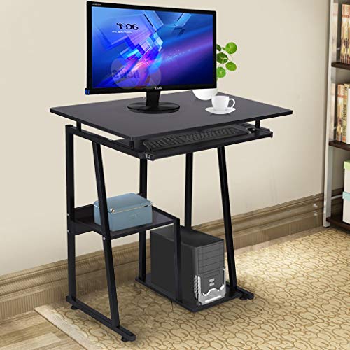 Clear Desk Home Office Home Office Wood Computer Desk with Keyboard Tray, Students Writing Table with Storage Drawers Hutch (Black, One Size)