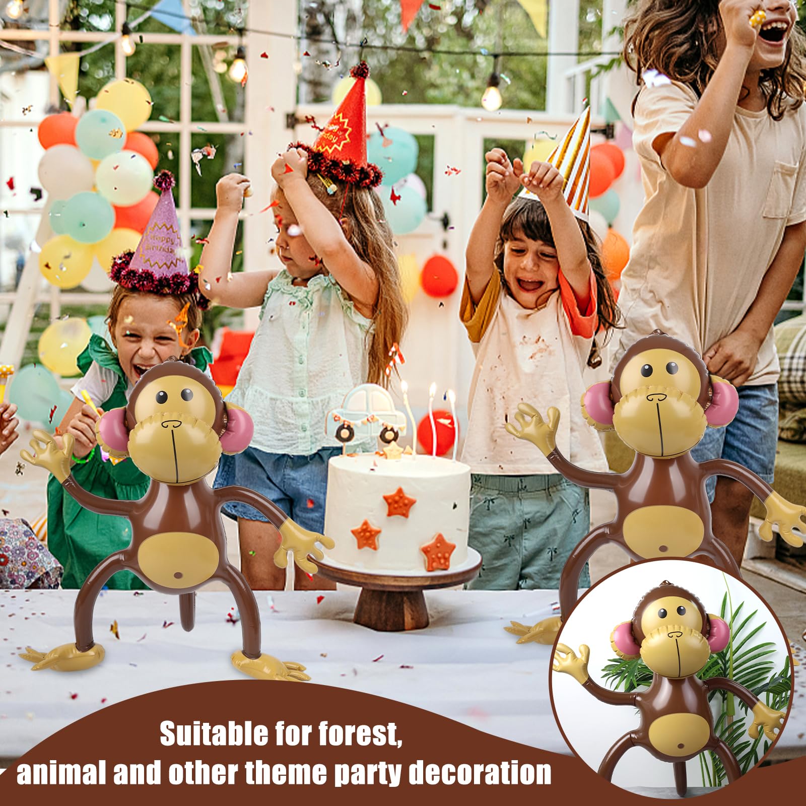 FUTUREPLUSX 3PCS Inflatable Monkeys, Monkey Walking Balloons Monkey Inflates for Birthday Supplies Classroom Decor Baby Shower Supplies