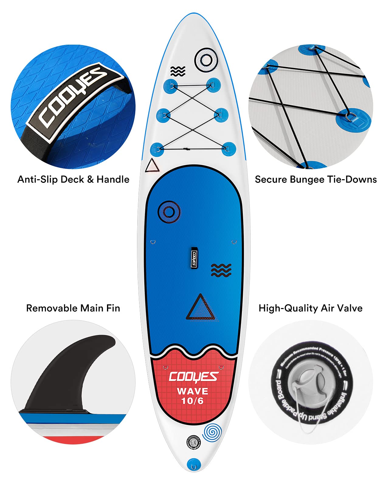Cooyes Paddle Board, 10ft/10.6ft Inflatable Paddle Board, Stand up Paddle Board with Premium SUP Accessories & Backpack, Emergency Repair Kit, Non-Slip Deck & More - Extra-Light ISUP (10' deep Blue)