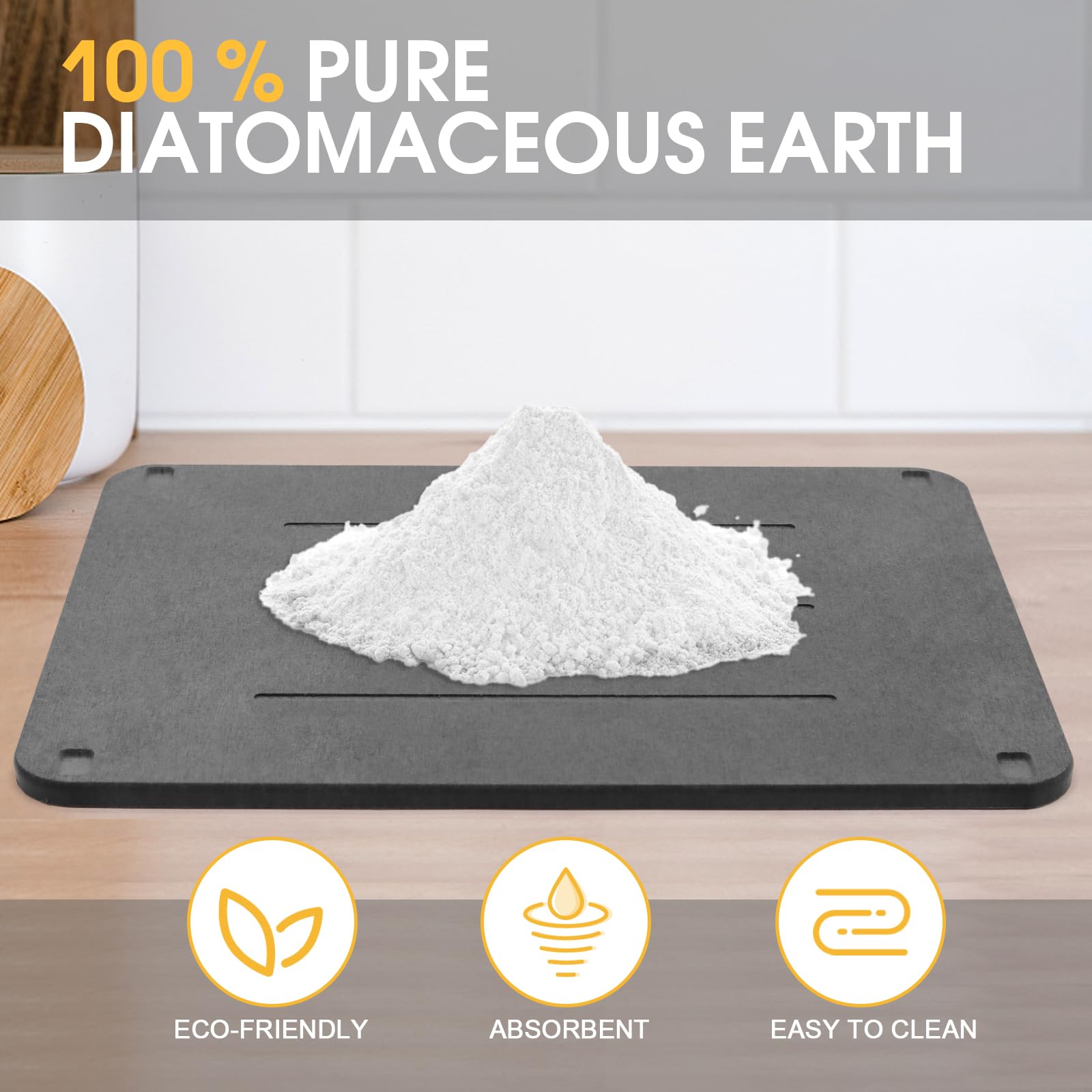 Dish Drying Rack with Diatomaceous Earth Dish Drying Mat for Kitchen Counter,15.7x11.8 inch Absorbent Non-Slip Diatomite Dish Drying Mat with Cutlery Holder(Grey)